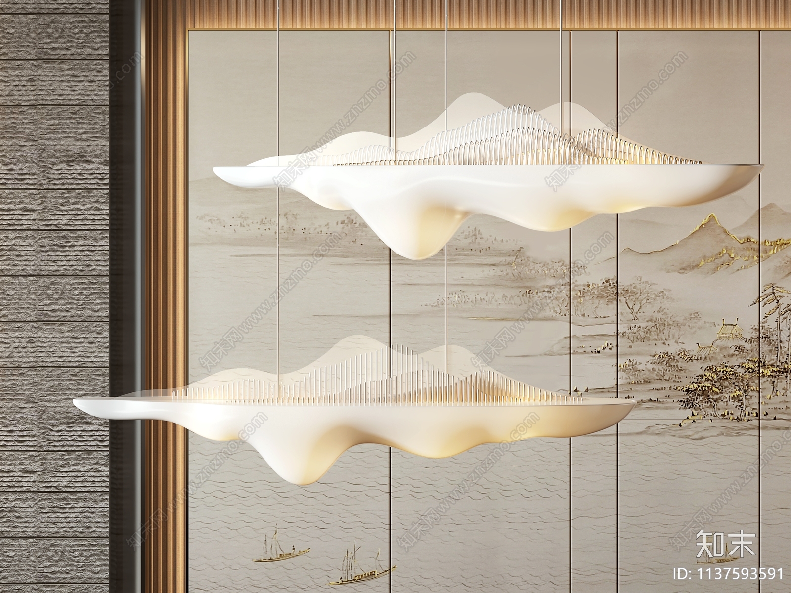 新中式艺术吊灯3d模型下载【id1137593591】知末3d模型网