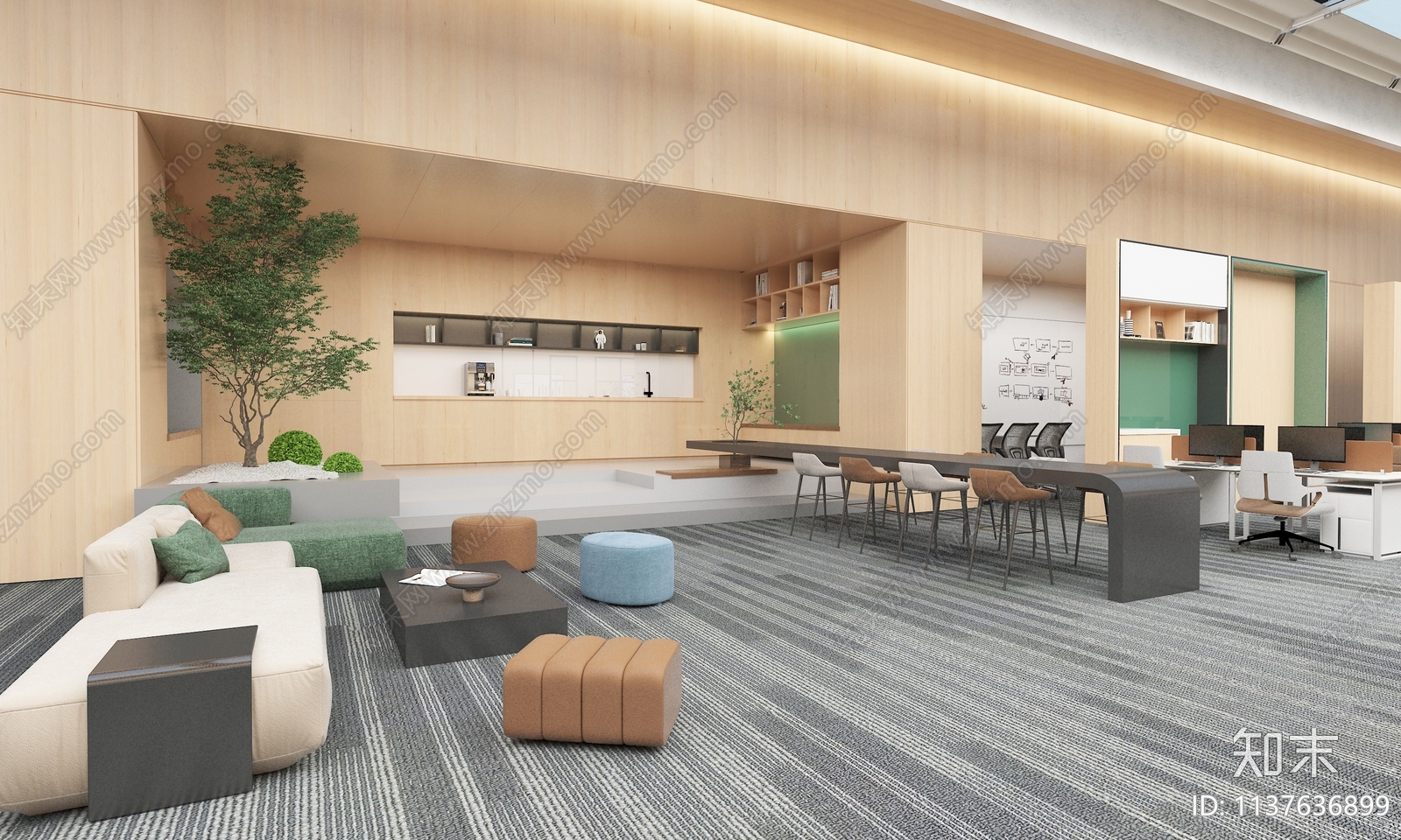 现代办公室休息区3d模型下载【id1137636899】知末3d模型网