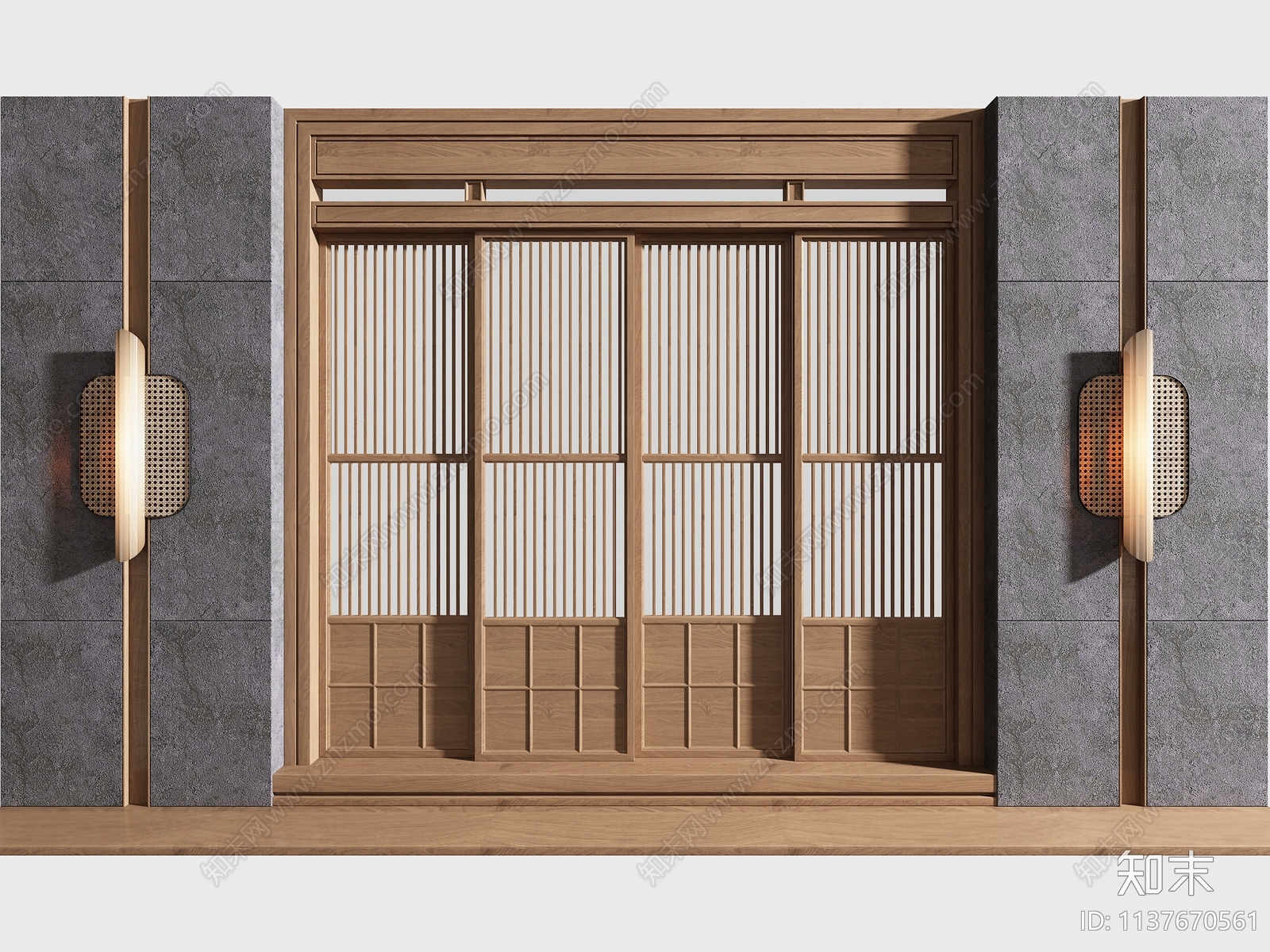 新中式推拉门3d模型下载【id1137670561】知末3d模型网