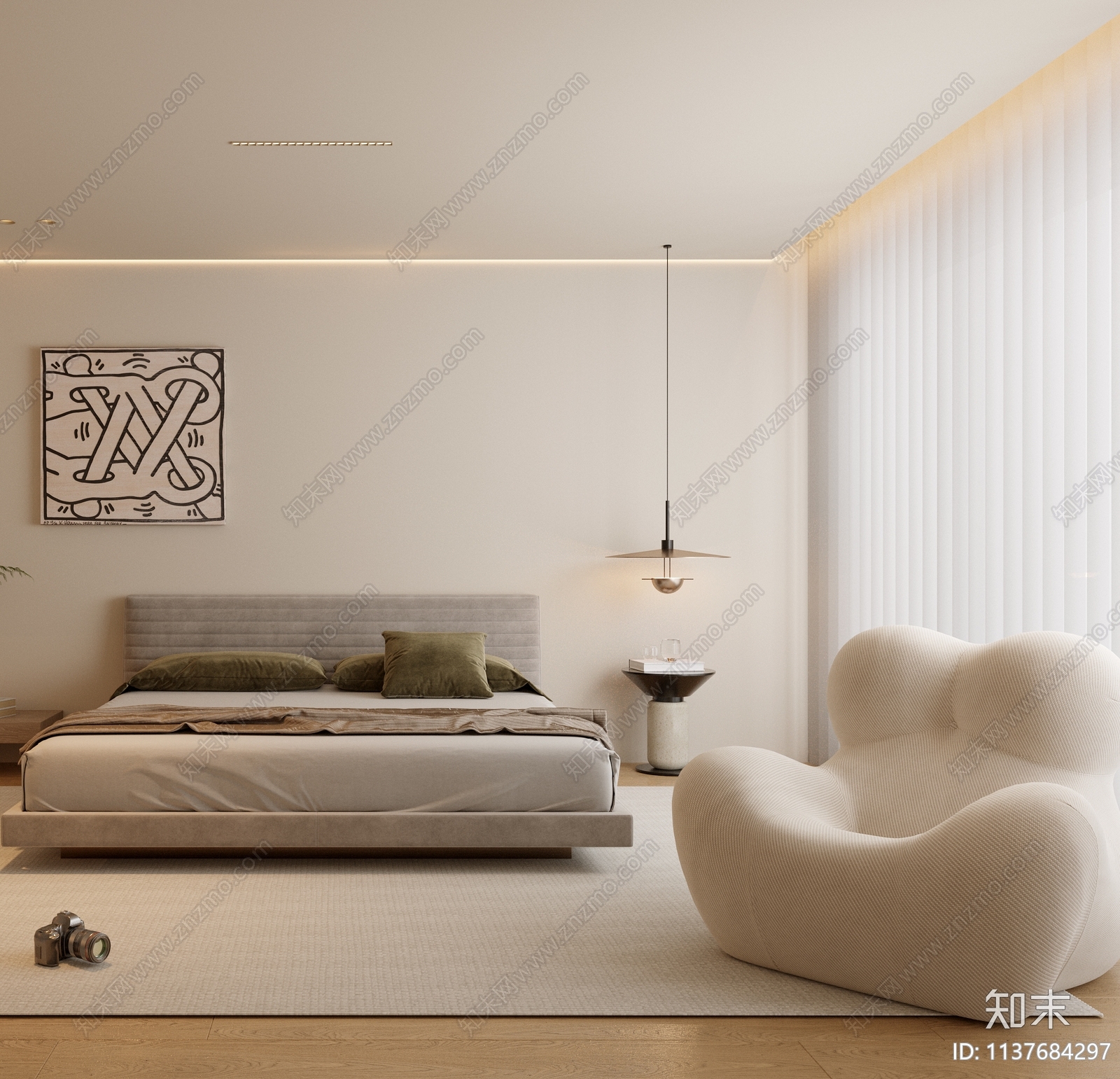 现代极简卧室3d模型下载【id1137684297】知末3d模型网