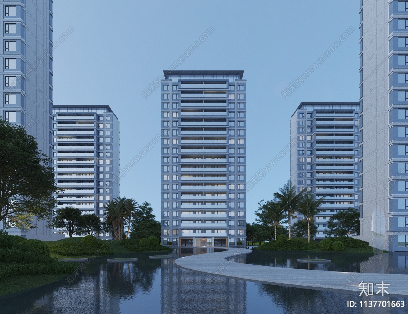 现代高层住宅3d模型下载【id1137701663】知末3d模型网
