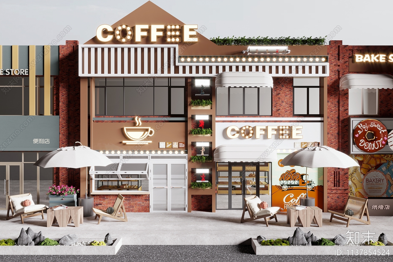 现代咖啡店门头门面3d模型下载【id1137854524】知末3d模型网