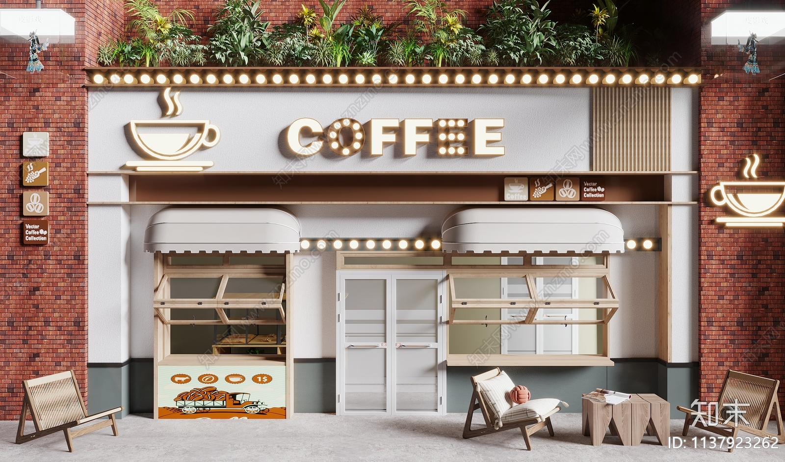 现代咖啡店门头门面3d模型下载【id1137923262】知末3d模型网