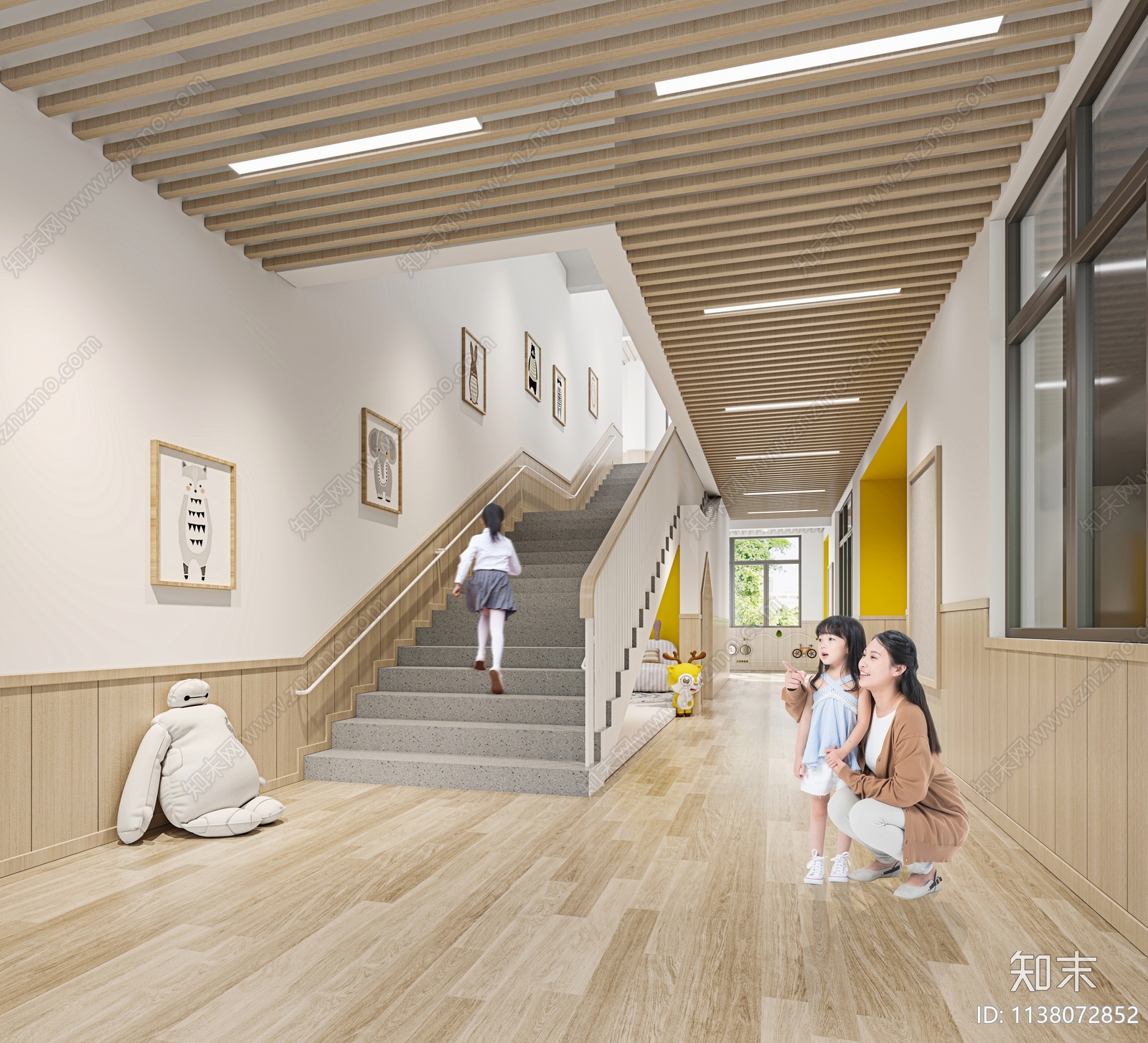 现代幼儿园楼梯间3d模型下载【id1138072852】知末3d模型网