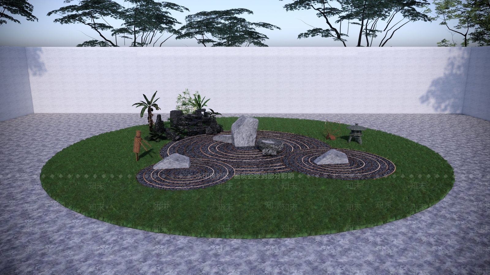 新中式圆形景观庭院户外小品石头SU模型下载【ID:1138073334】_知末su模型网