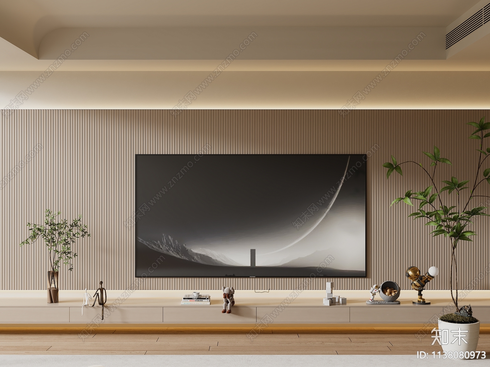 现代奶油风电视背景墙3d模型下载【id1138080973】知末3d模型网