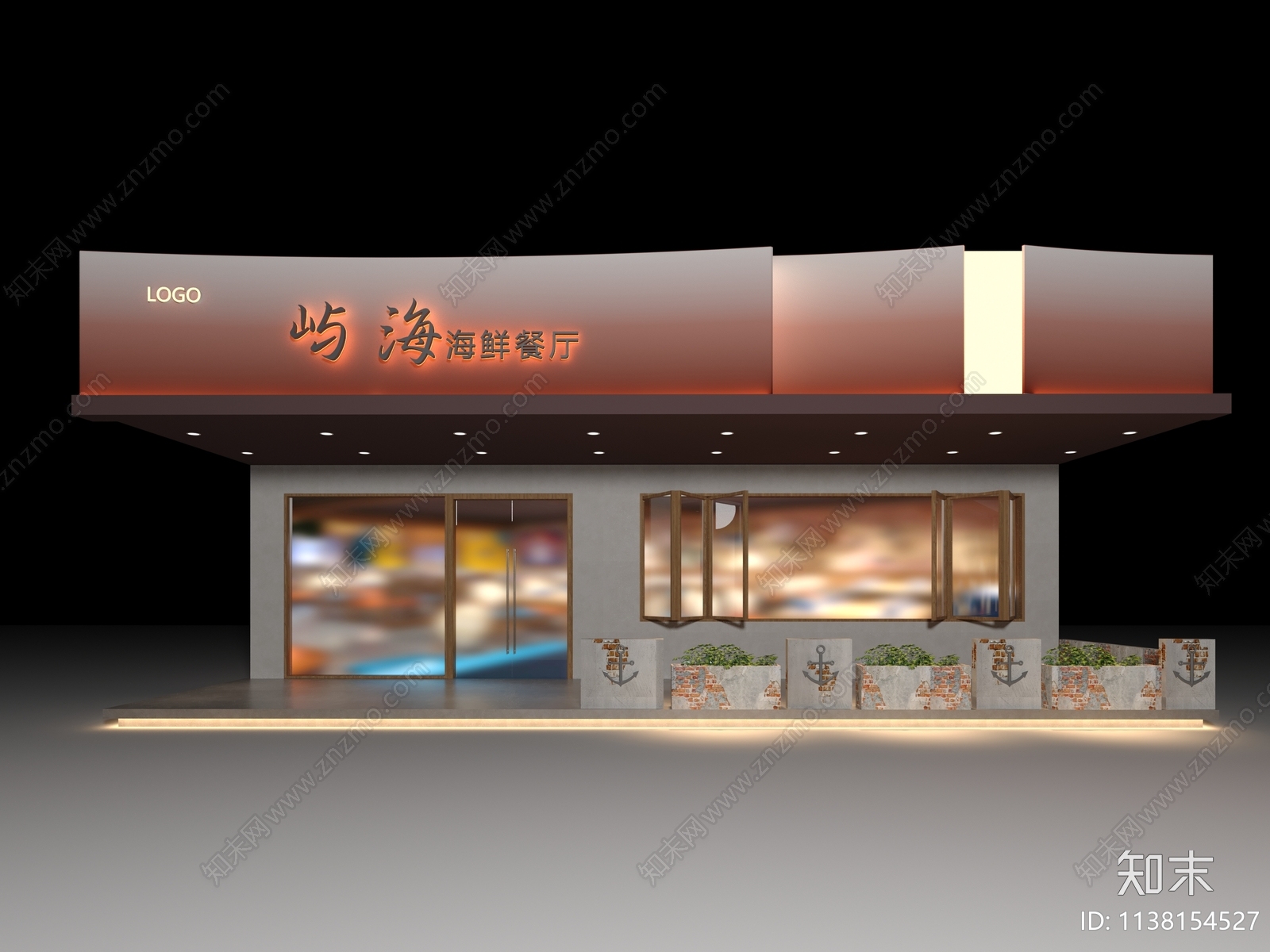 现代海鲜店门头3d模型下载【id1138154527】知末3d模型网