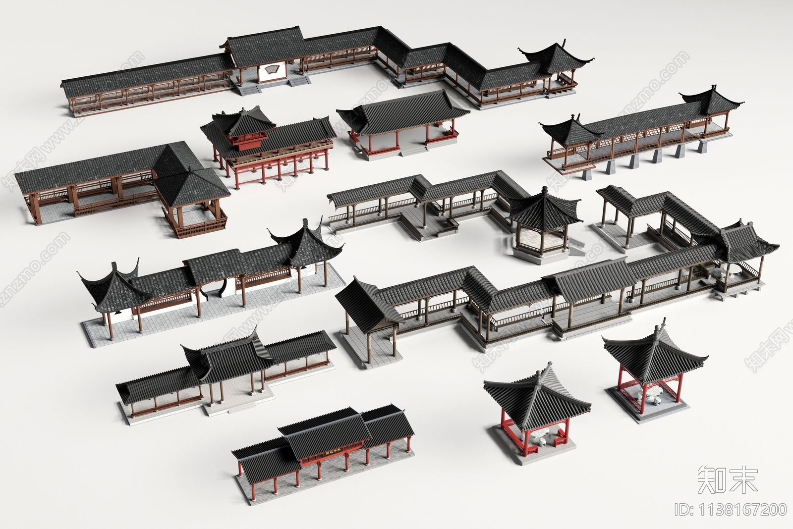 中式仿古长廊3d模型下载【id1138167200】知末3d模型网