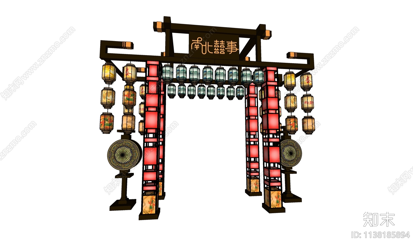 新中式国潮灯笼门头美陈su模型下载【id1138185894】知末su模型网