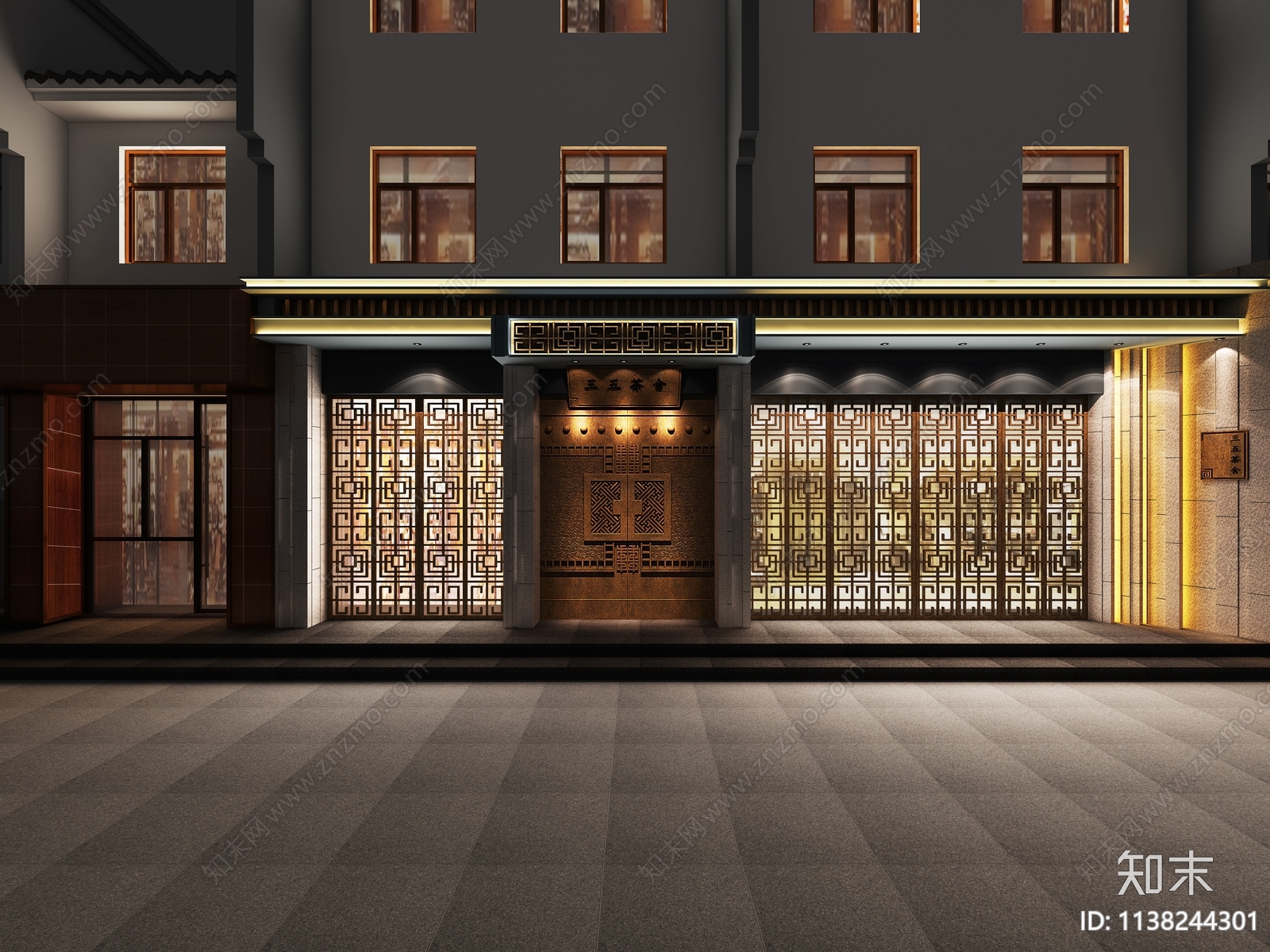 新中式门头外立面东方意境门头入口夜景民宿酒店门头入口茶楼茶室门头3d模型下载 Id1138244301【知末网】