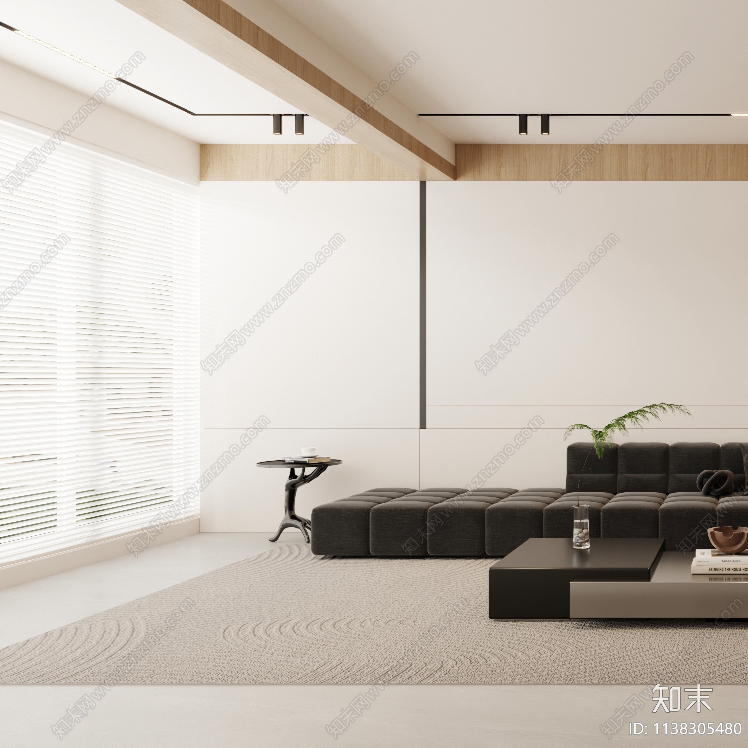 现代极简黑白灰客厅3d模型下载【id1138305480】知末3d模型网