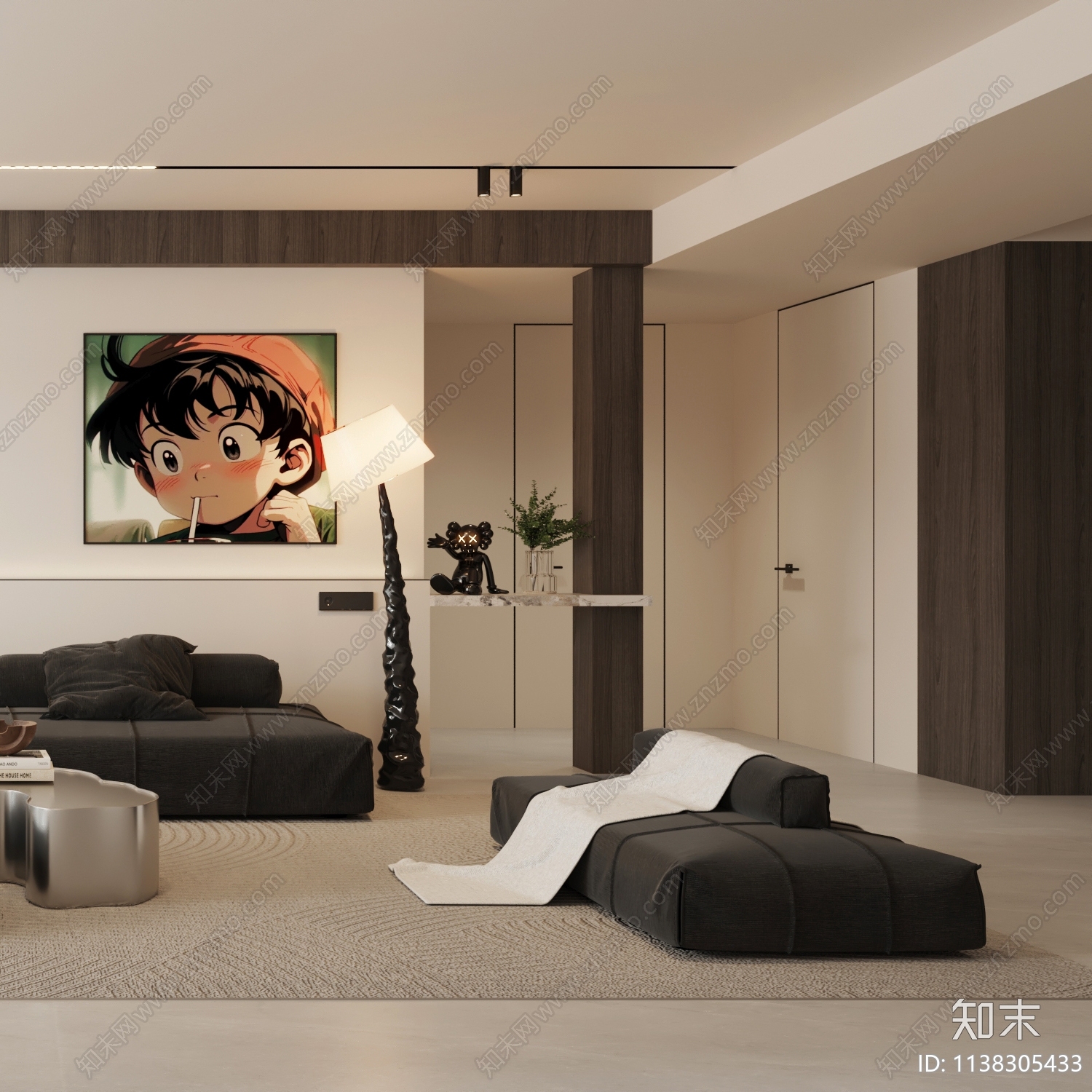 现代极简黑白灰客厅3d模型下载【id1138305433】知末3d模型网