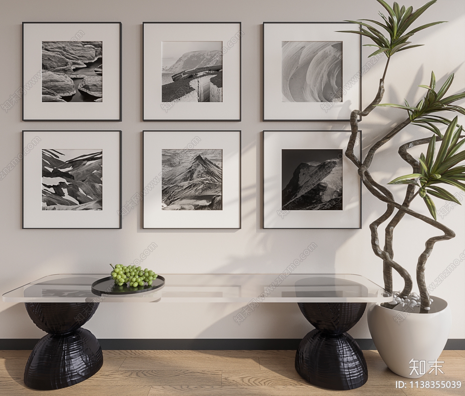 现代黑白装饰画组合3d模型下载【id1138355039】知末3d模型网