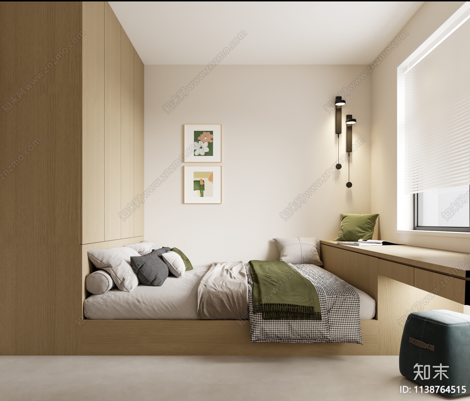 现代奶油风榻榻米卧室3d模型下载【id1138764515】知末3d模型网