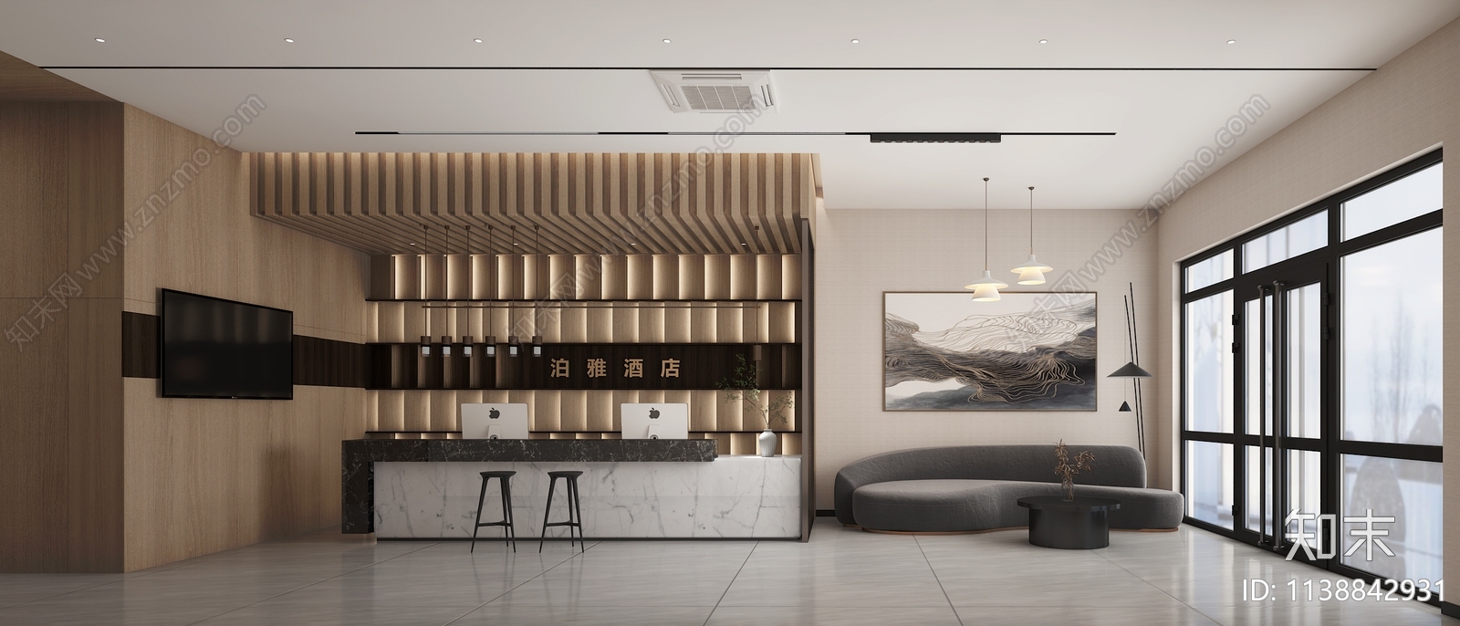 新中式酒店前台3d模型下载【id1138842931】知末3d模型网