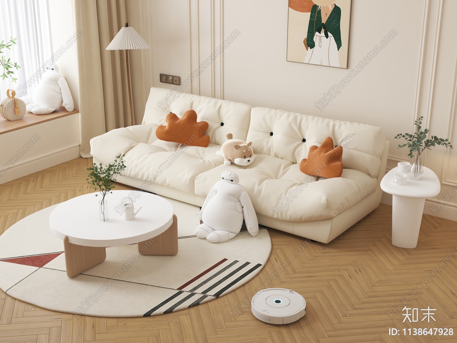 侘寂奶油风双人沙发3d模型下载【id1138647928】知末3d模型网