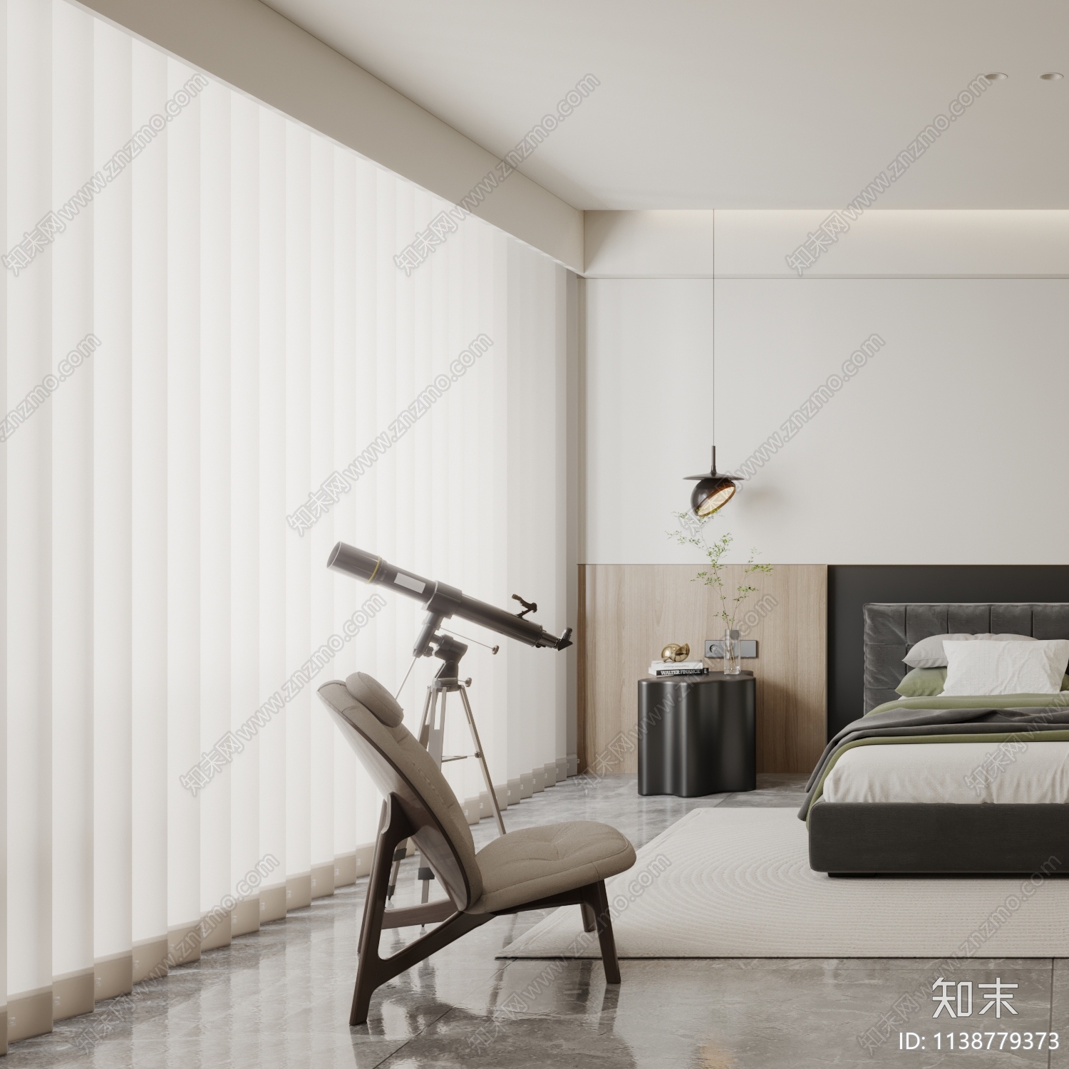 现代黑白灰极简卧室3d模型下载【id1138779373】知末3d模型网