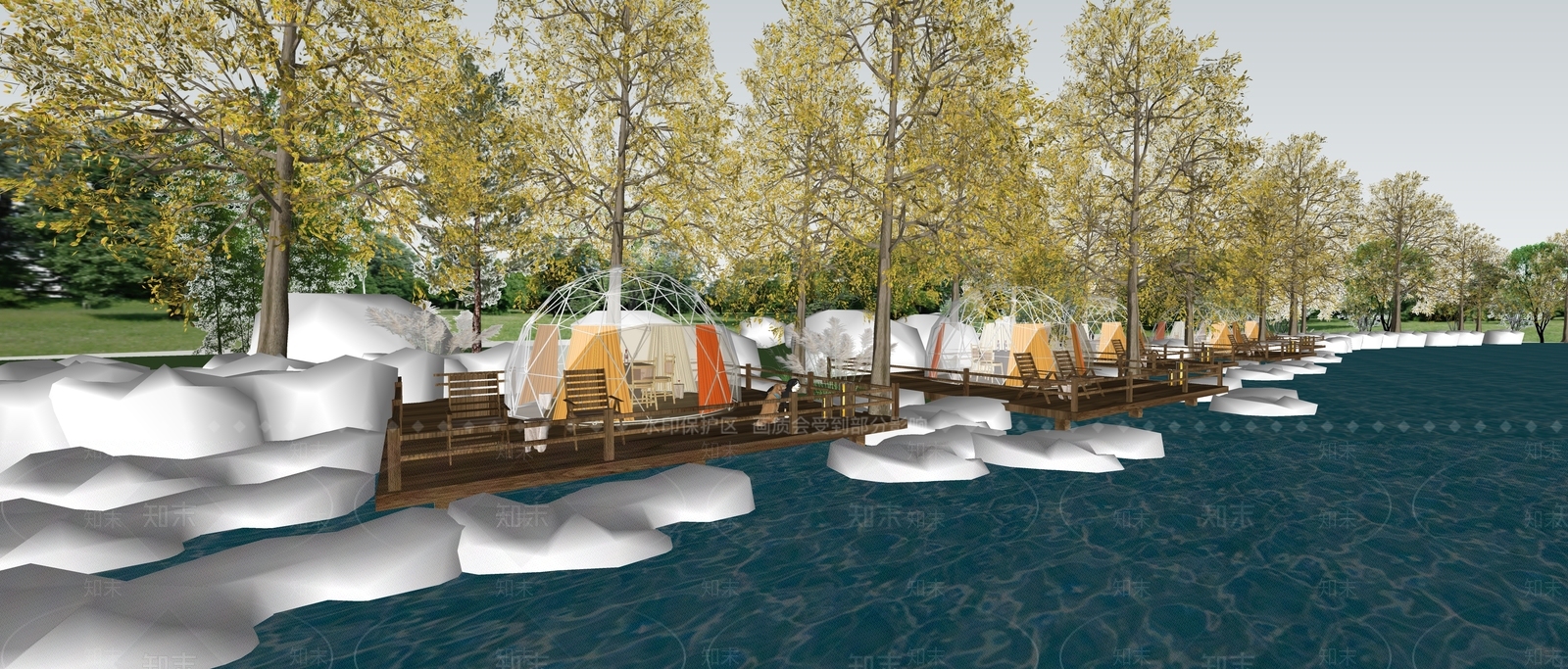 现代滨水景观SU模型下载【ID:1138797698】_知末su模型网