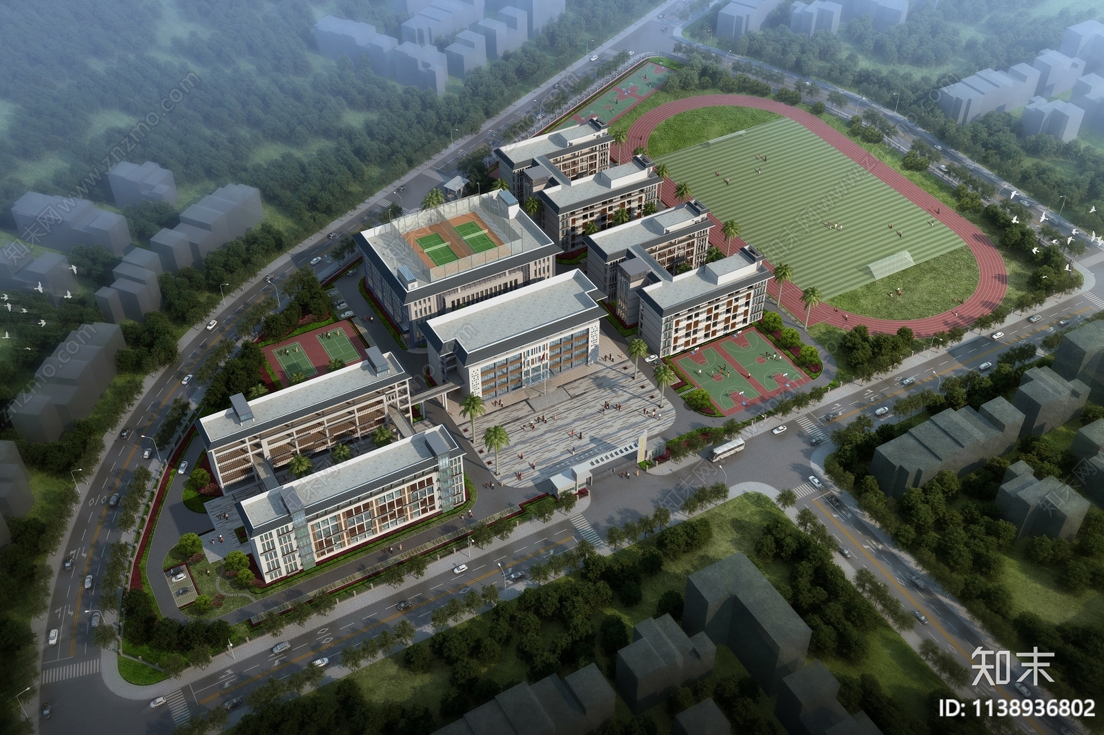 现代中小学鸟瞰规划3d模型下载【id1138936802】知末3d模型网