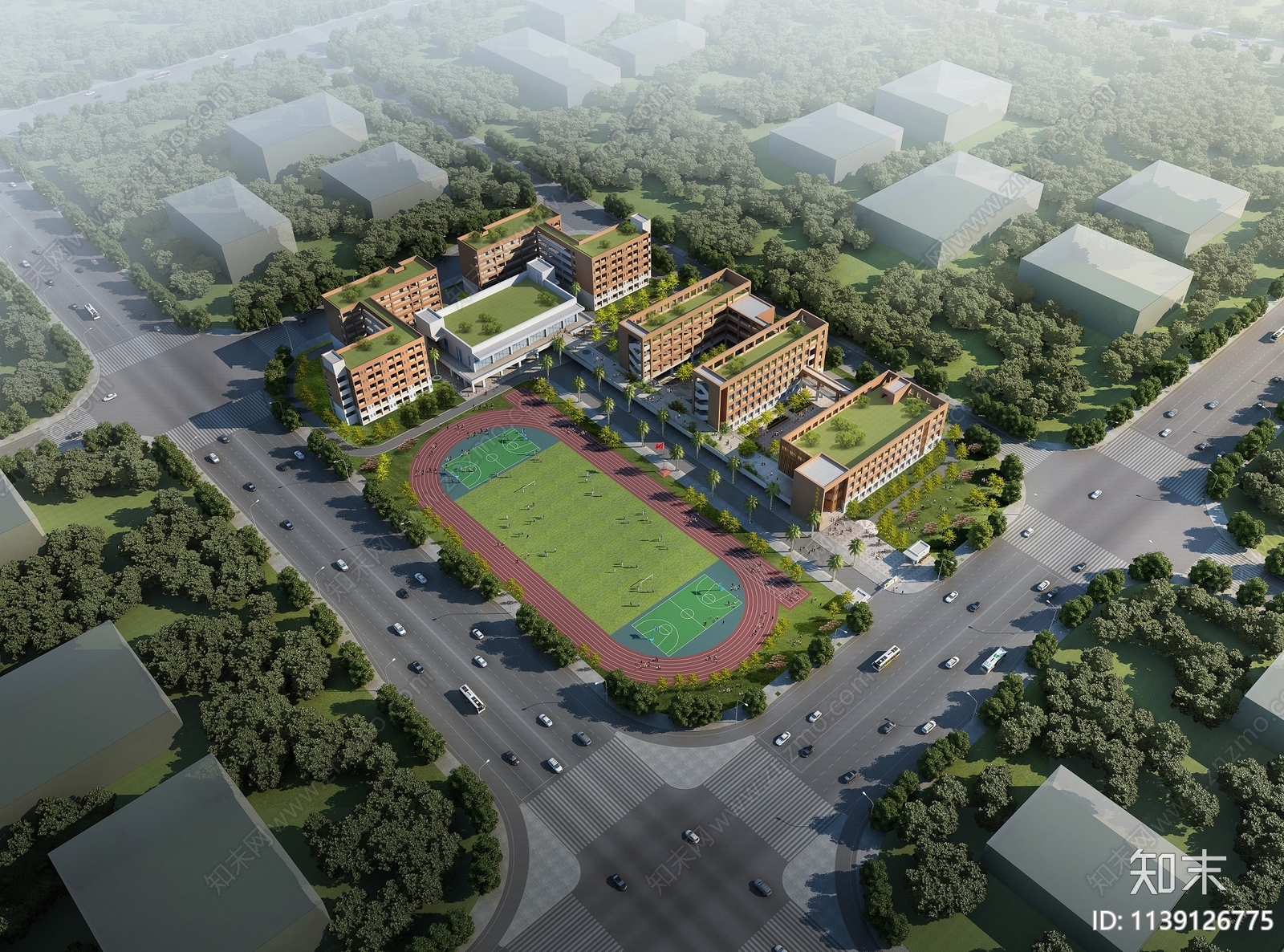 现代中小学鸟瞰规划3d模型下载【id1139126775】知末3d模型网