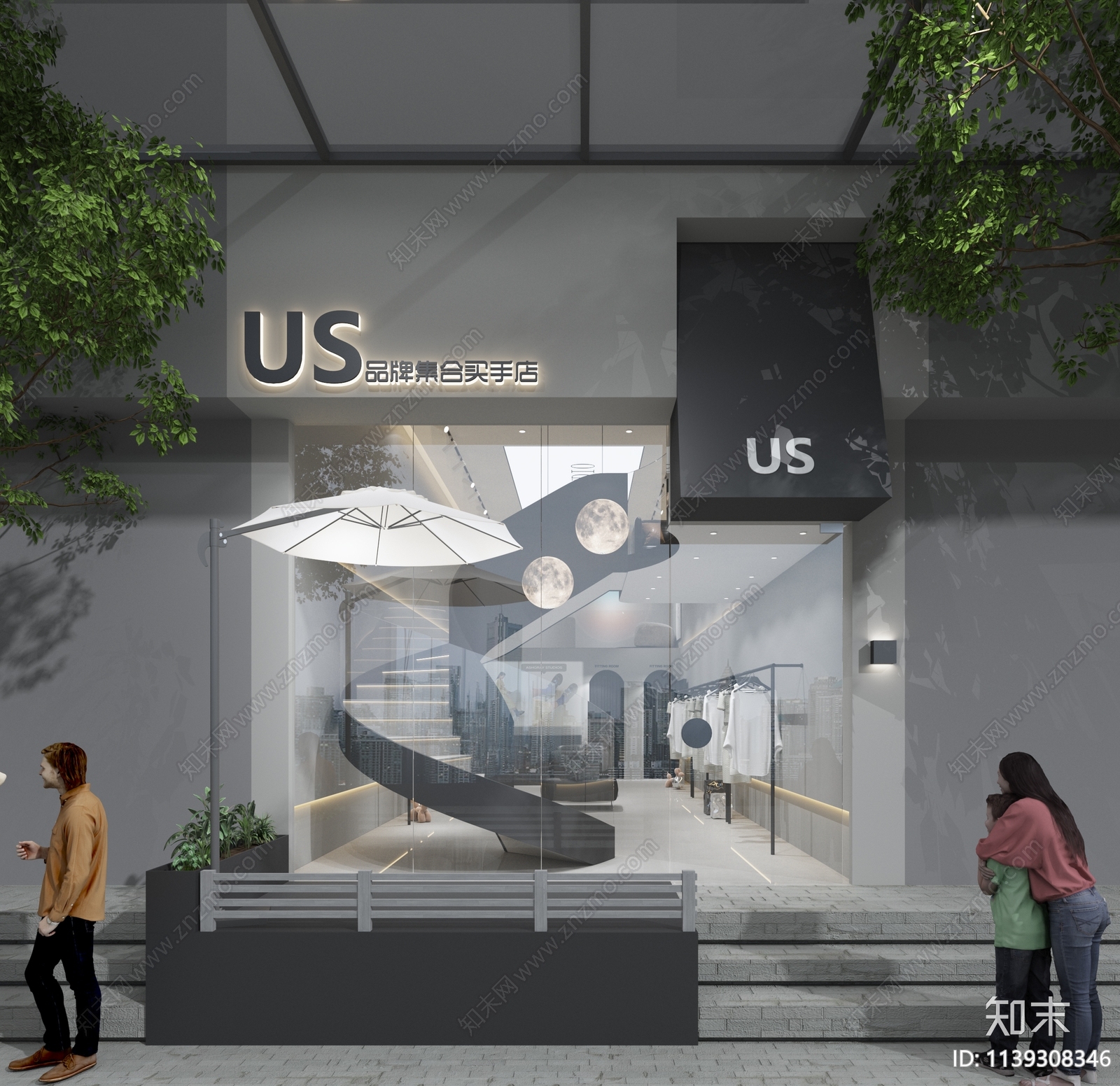 现代服装店门头门面3d模型下载【id1139308346】知末3d模型网
