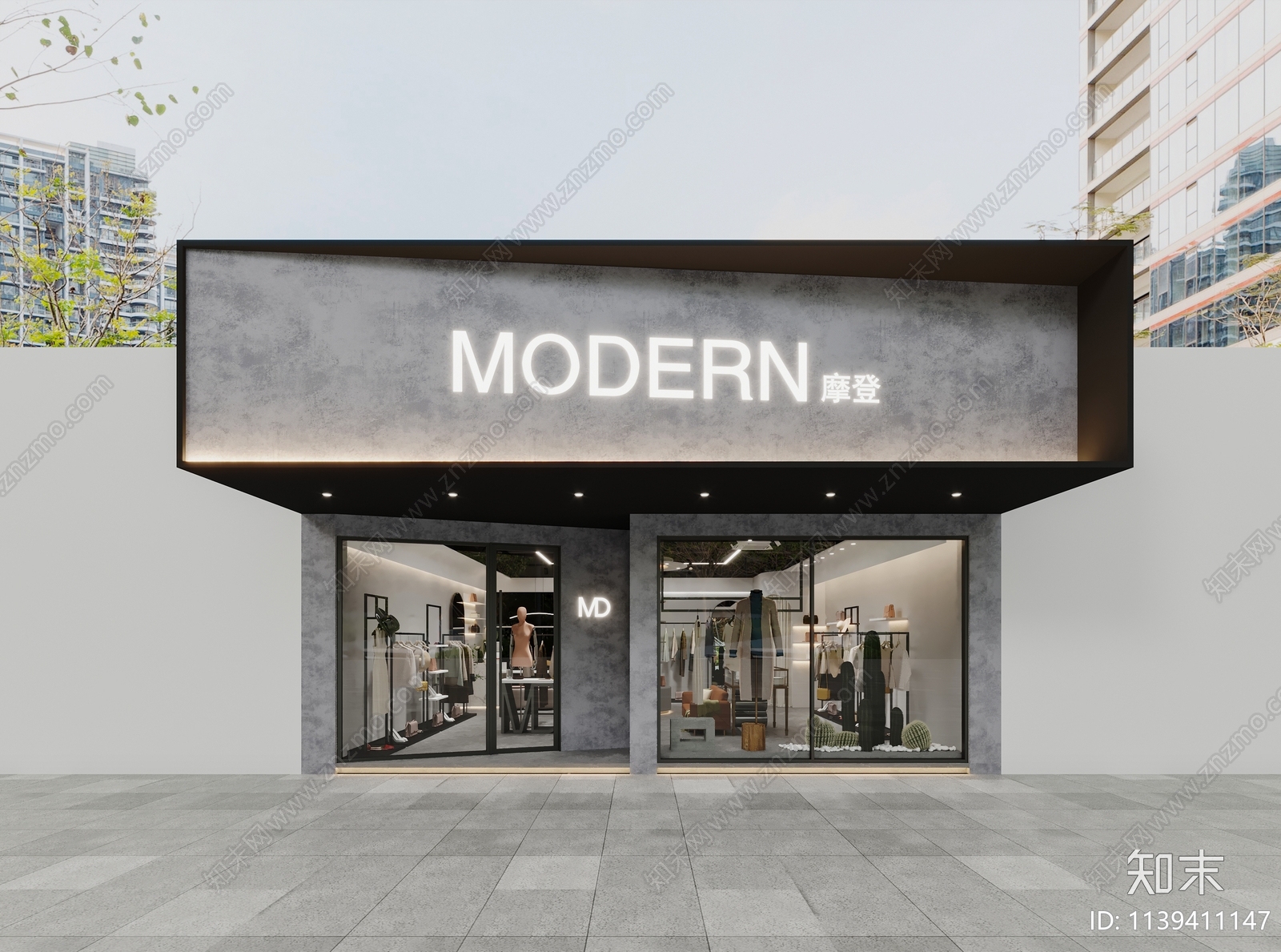 工业风服装鞋店门头门面3d模型下载【id1139411147】知末3d模型网