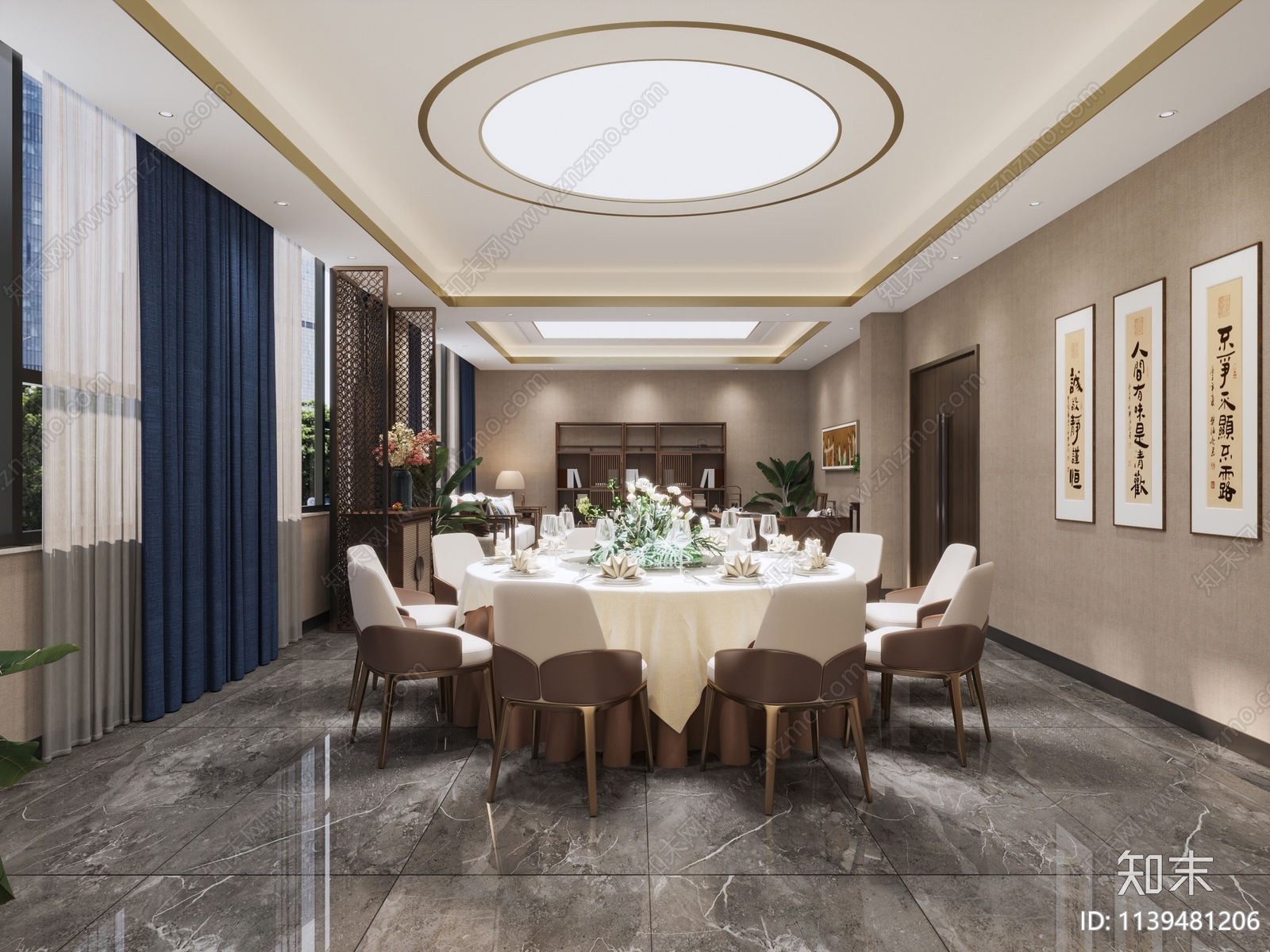 新中式餐饮包间3d模型下载【id1139481206】知末3d模型网