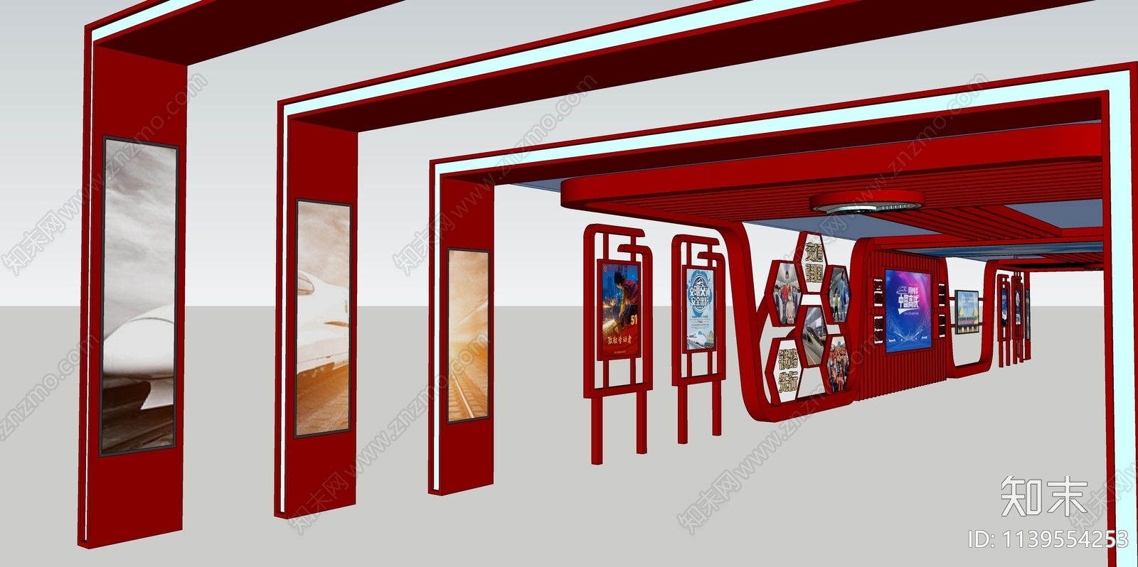 现代户外党建文化长廊su模型下载【id1139554253】知末su模型网