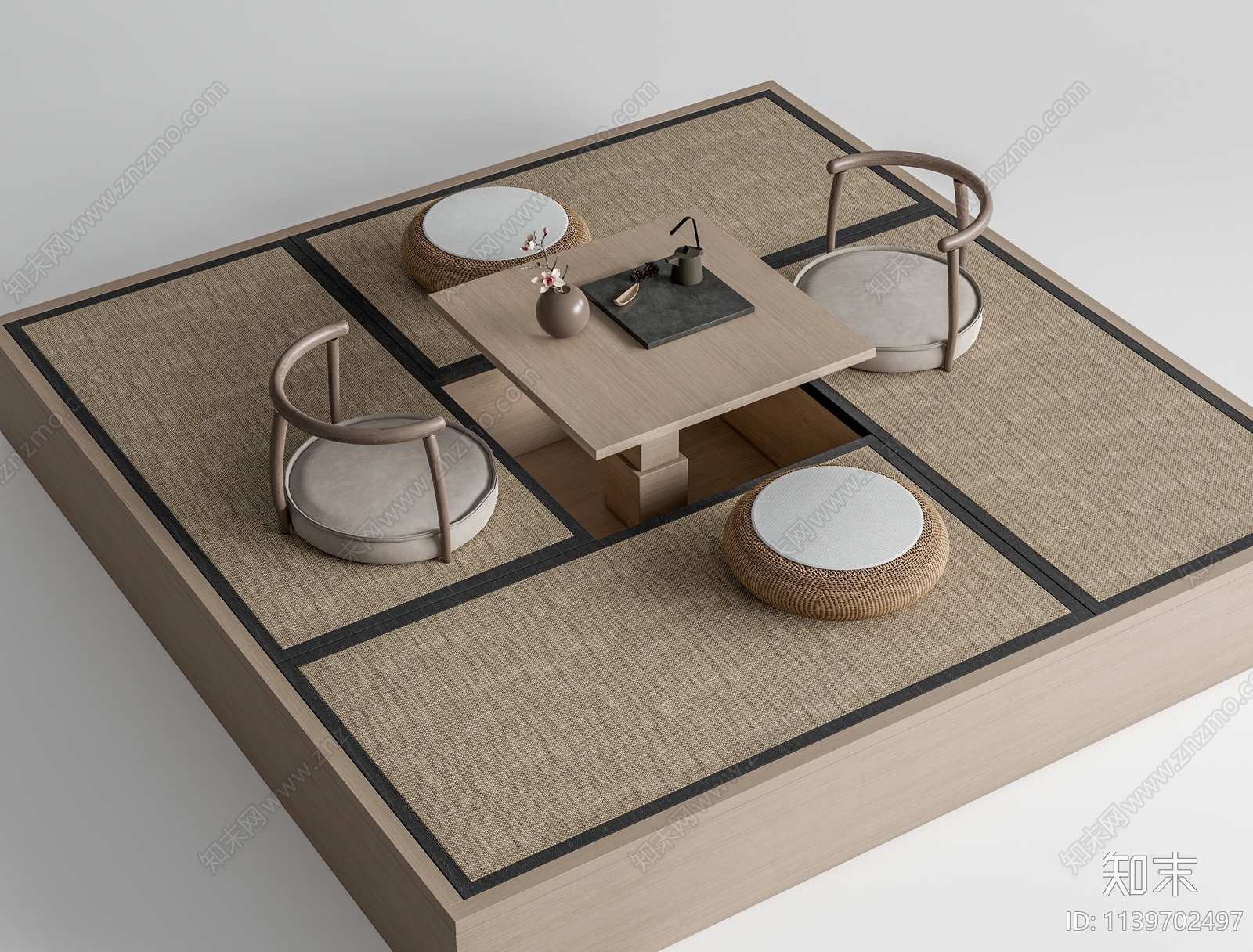 日式榻榻米茶桌椅组合3d模型下载【id1139702497】知末3d模型网