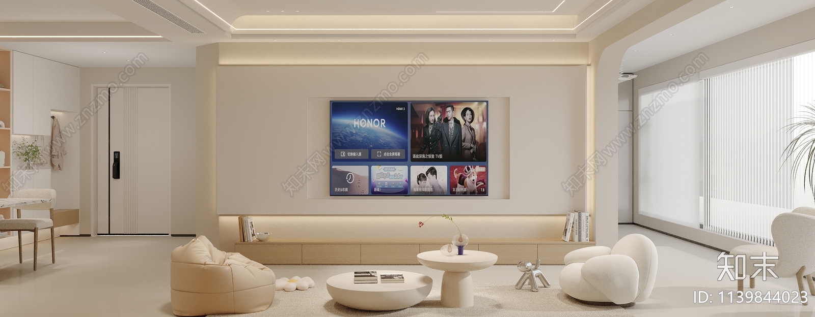 现代奶油极简家居客厅3d模型下载【id1139844023】知末3d模型网