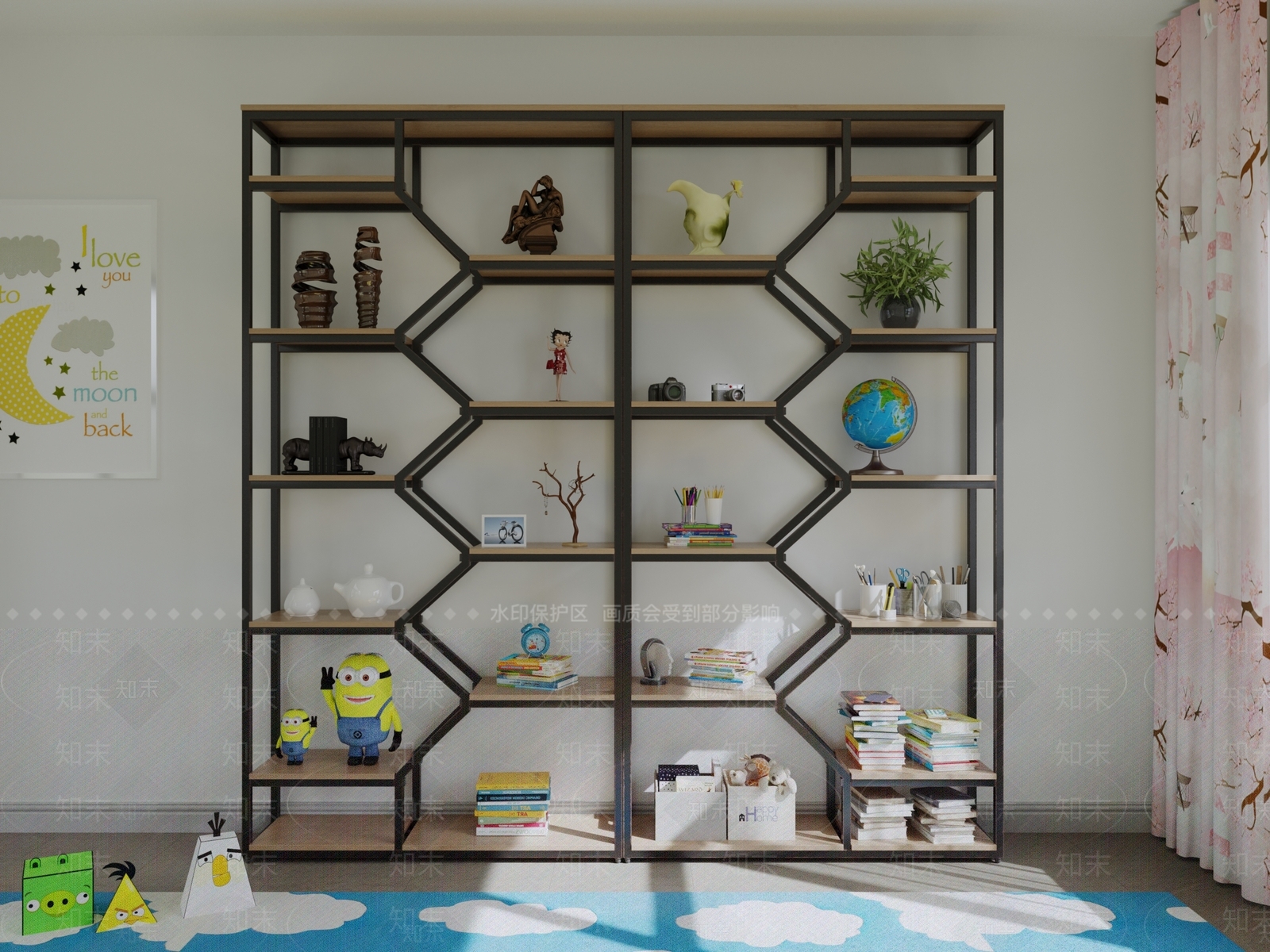 现代简约铁制书架3D模型下载【ID:1139995604】_知末3d模型网