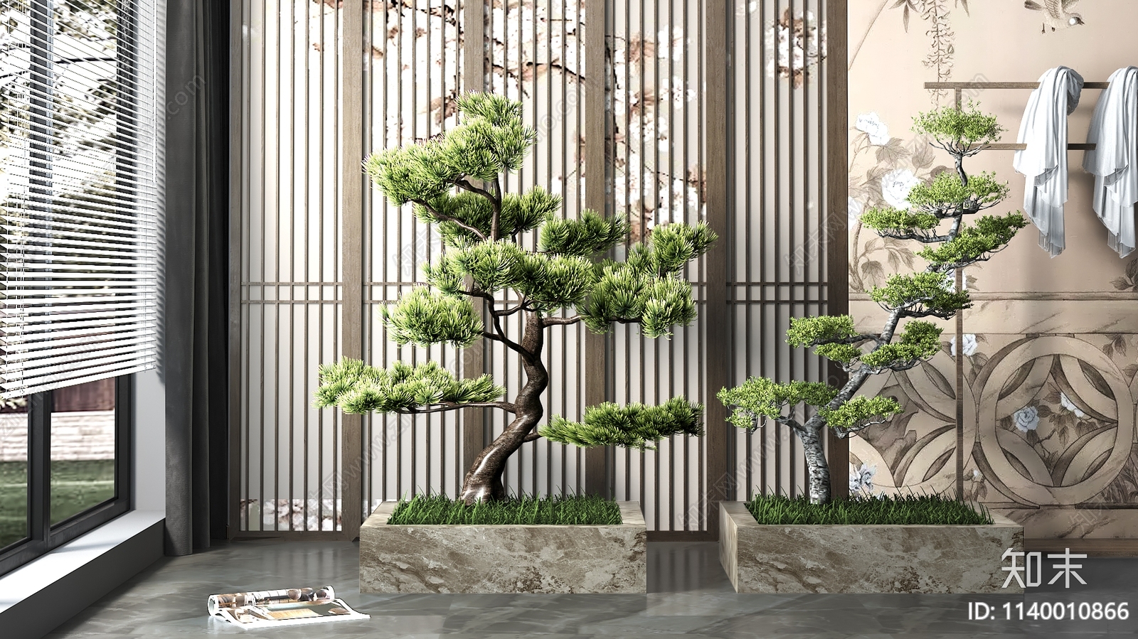 新中式迎客松松树盆景3d模型下载【id1140010866】知末3d模型网