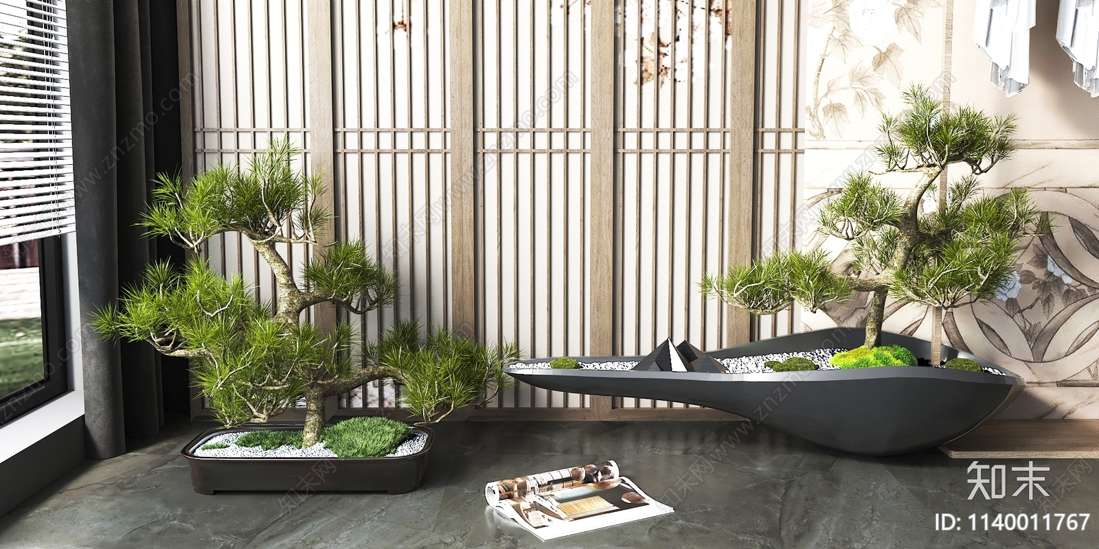 新中式迎客松松树盆景3d模型下载【id1140011767】知末3d模型网