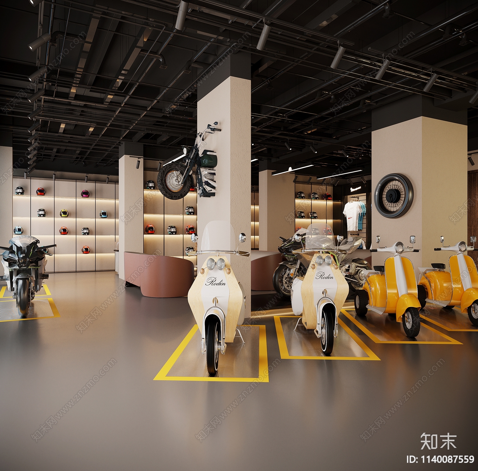 现代摩托车店3d模型下载【id1140087559】知末3d模型网