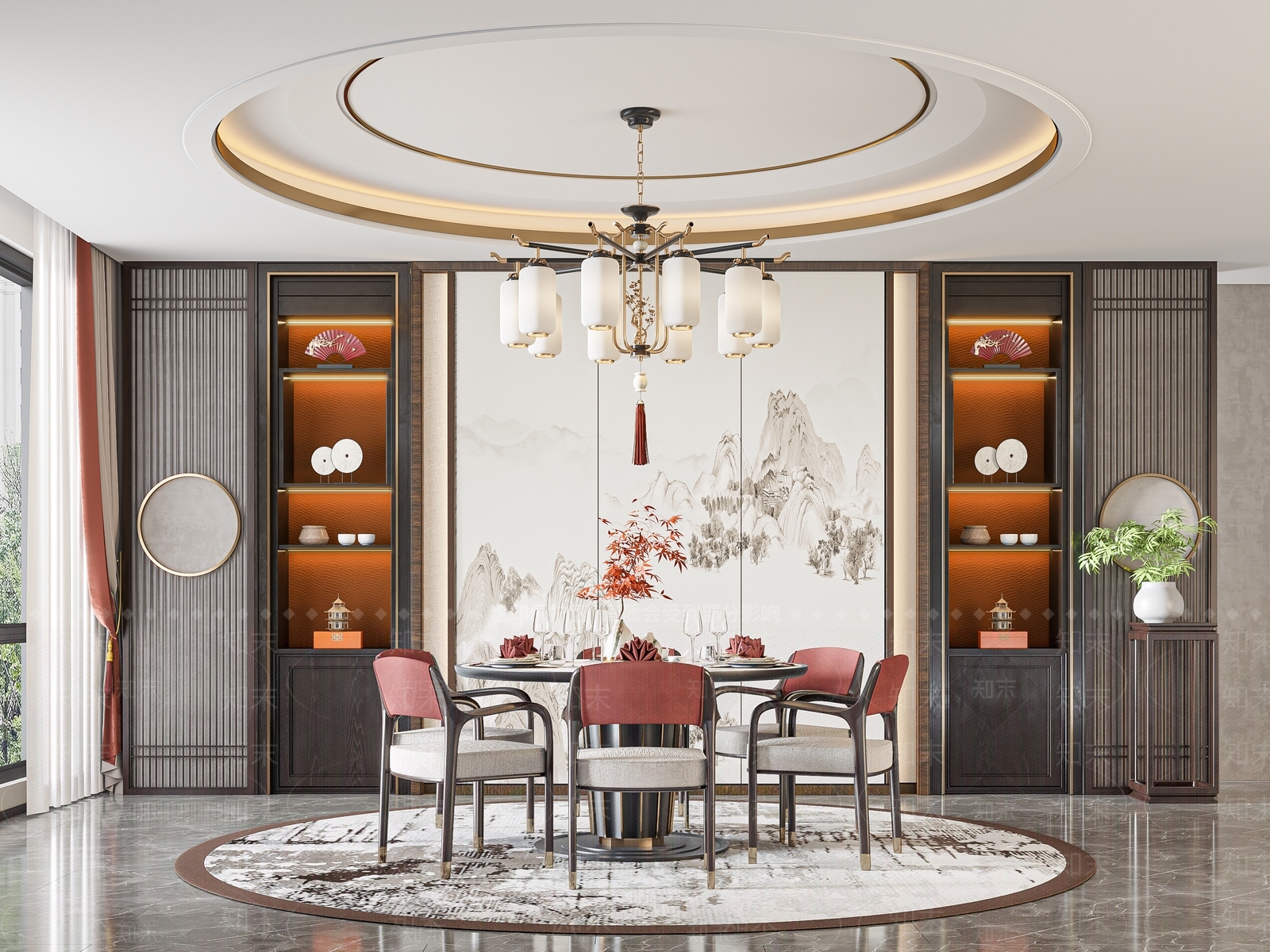 新中式餐厅3D模型下载【ID:1140235182】_知末3d模型网