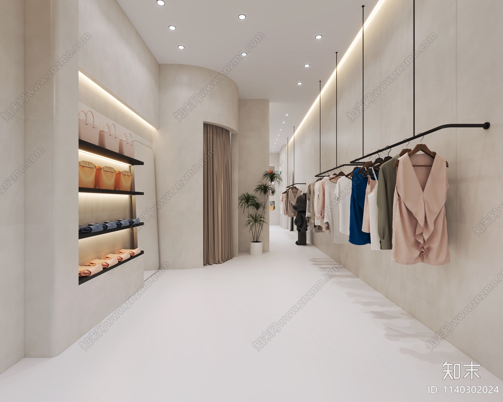 现代奶油风服装店3d模型下载【id1140302024】知末3d模型网