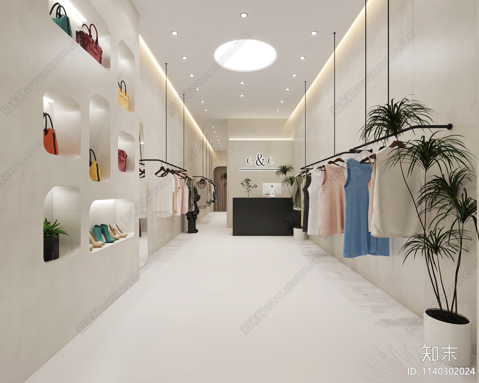 现代奶油风服装店3d模型下载【id1140302024】知末3d模型网