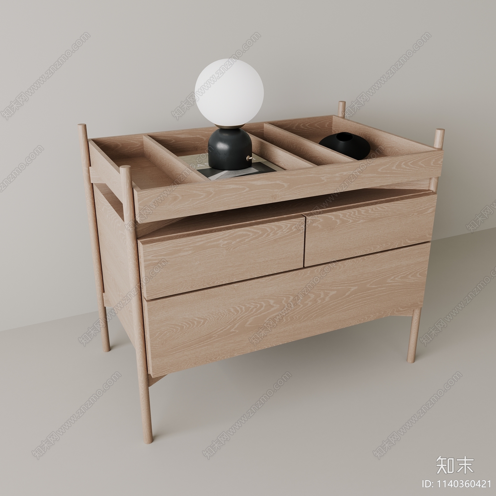 侘寂实木床头柜3d模型下载【id1140360421】知末3d模型网