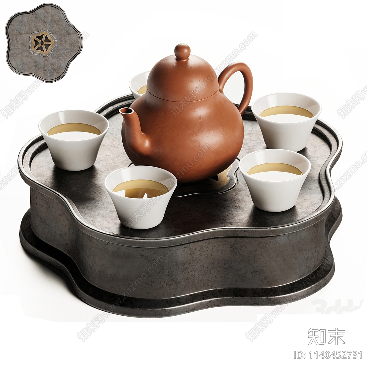 新中式茶具摆件3d模型下载【id1140452731】知末3d模型网