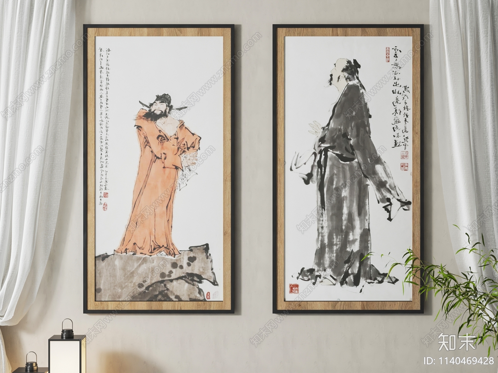 新中式人物装饰画组合3d模型下载【id1140469428】知末3d模型网