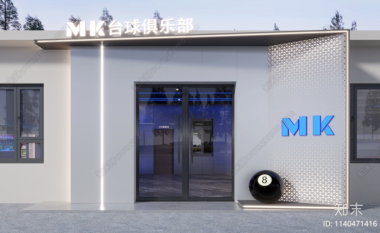现代台球室门头门面3d模型下载【id1140471416】知末3d模型网