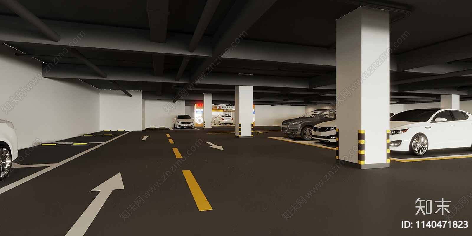 现代地下车库3d模型下载【id1140471823】知末3d模型网