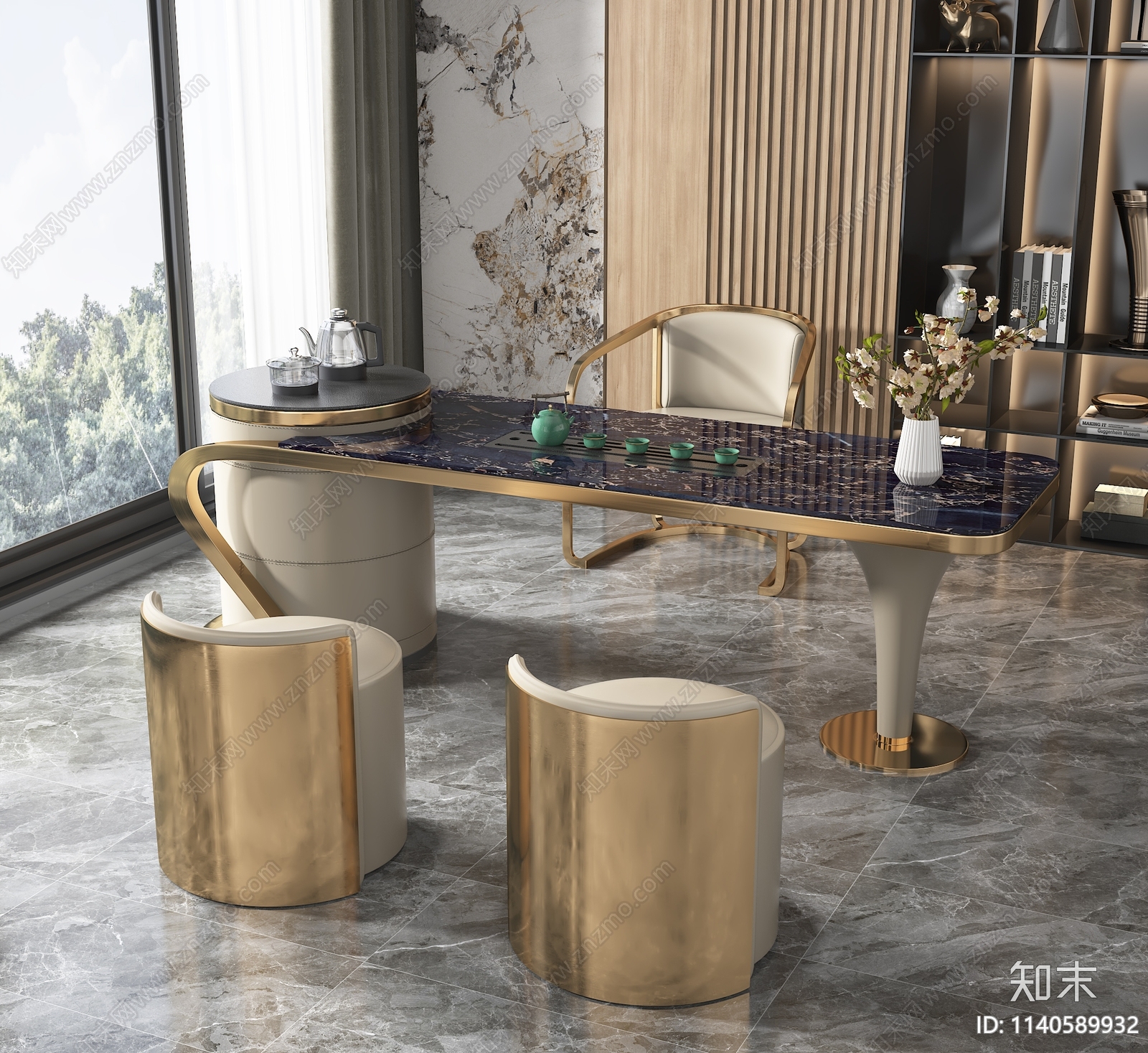 现代轻奢茶桌椅组合3d模型下载【id1140589932】知末3d模型网