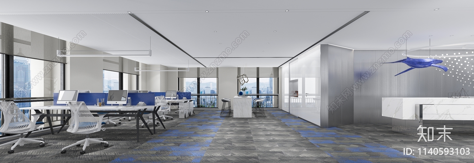 现代科技公司公共办公区3d模型下载【id1140593103】知末3d模型网