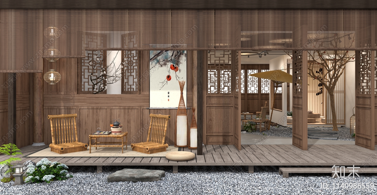 新中式茶馆3d模型下载【id1140986559】知末3d模型网