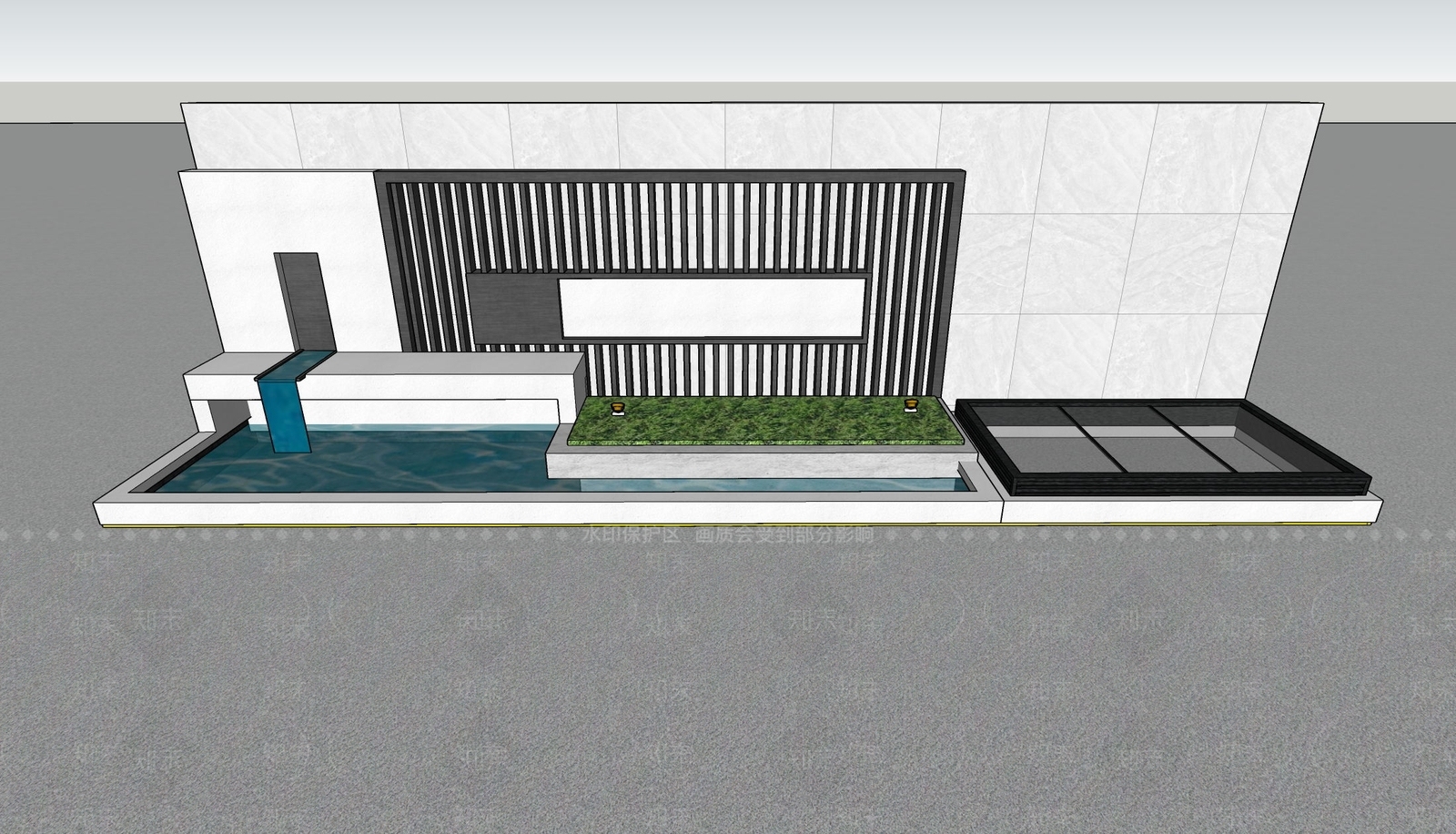 现代庭院跌水景墙SU模型下载【ID:1140609450】_知末su模型网