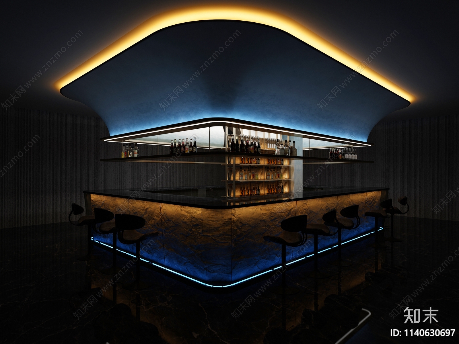 现代酒吧吧台3d模型下载【id1140630697】知末3d模型网
