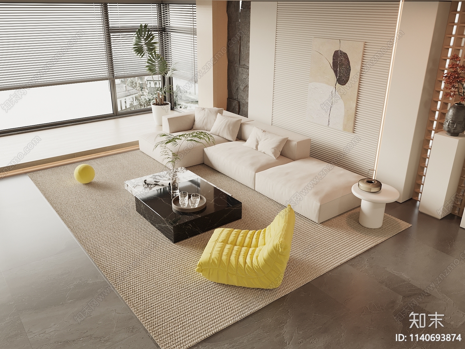 现代转角沙发茶几组合3d模型下载【id1140693874】知末3d模型网