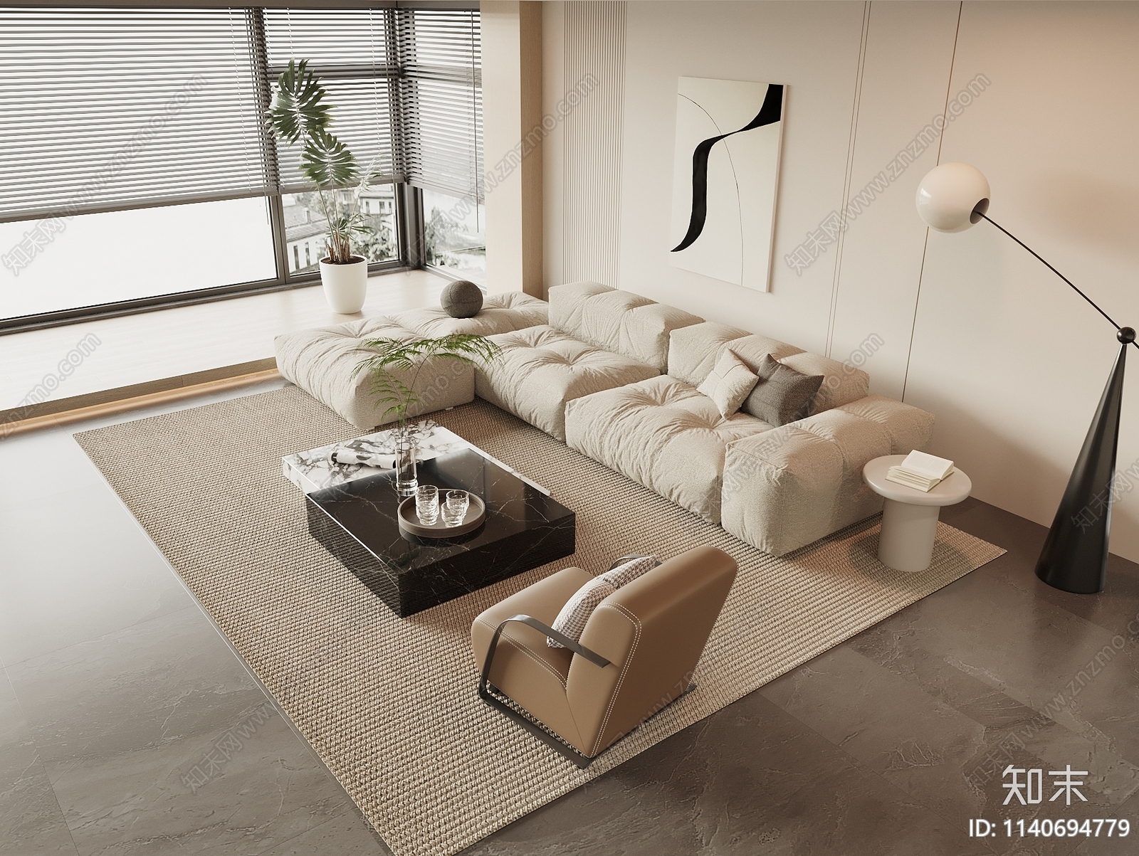 现代转角沙发茶几组合3d模型下载【id1140694779】知末3d模型网