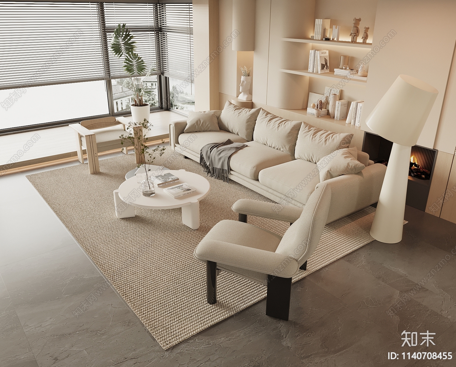现代奶油风沙发茶几组合3d模型下载【id1140708455】知末3d模型网